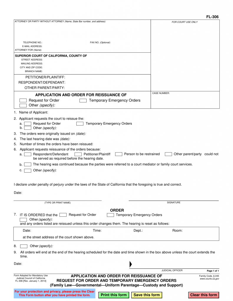 FL-306 - Application & Order for Reissuance | Pinkham & Associates, APLC