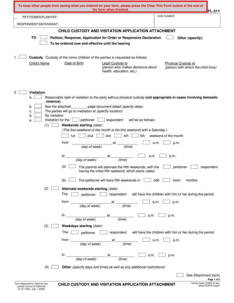 FL-311 - Child Custody Application/Visitation Form | Pinkham & Associates