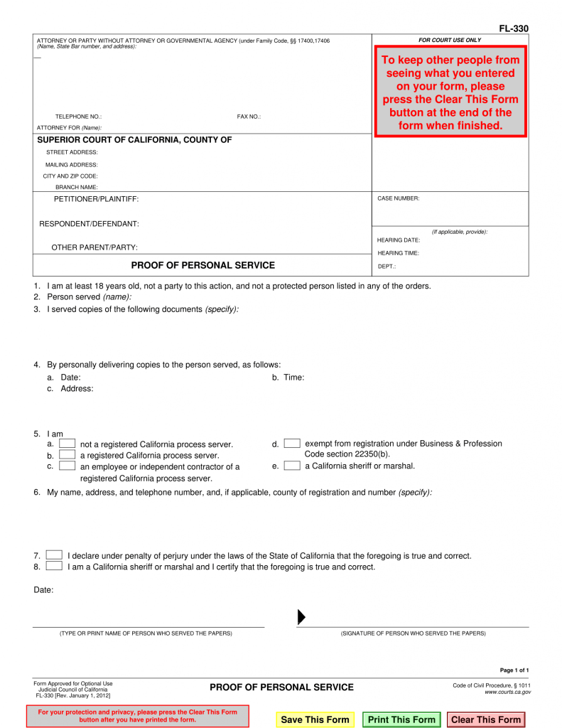 FL-330 - Proof of Personal Service - California | Pinkham & Associates