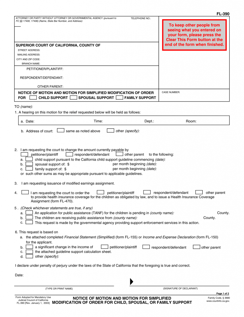 FL-381 - Responsive Declaration to Application to Set Aside Support Order